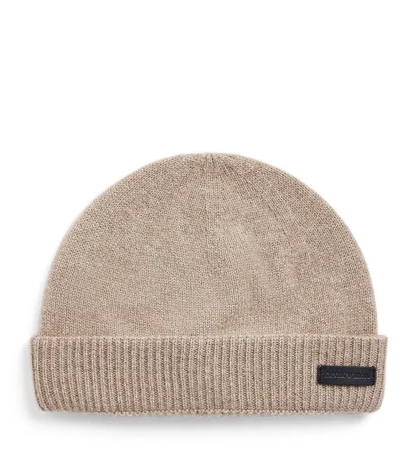 Emporio Armani Cashmere Logo Beanie - Beige