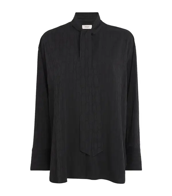 Agnona Jacquard Tie Neck Blouse