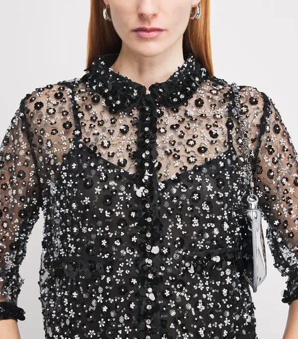 Maje Sheer Rhinestone Polo Top