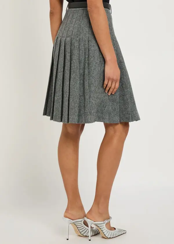 SELF-PORTRAIT Herringbone Pleated Wool-blend Mini Skirt
