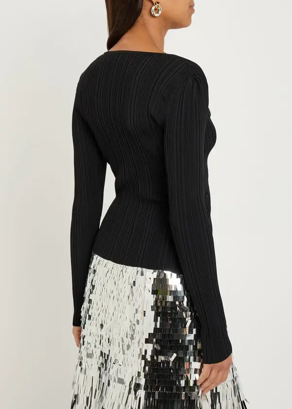SELF-PORTRAIT Ribbed Lace-trim Stretch-knit Top
