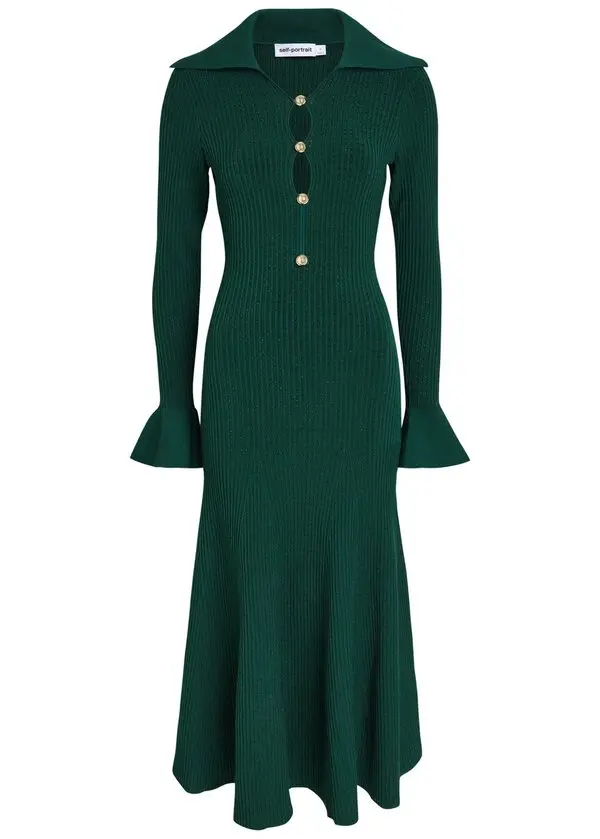 SELF-PORTRAIT Ribbed Knit Midi Dress