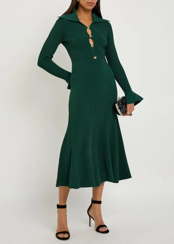SELF-PORTRAIT Ribbed Knit Midi Dress