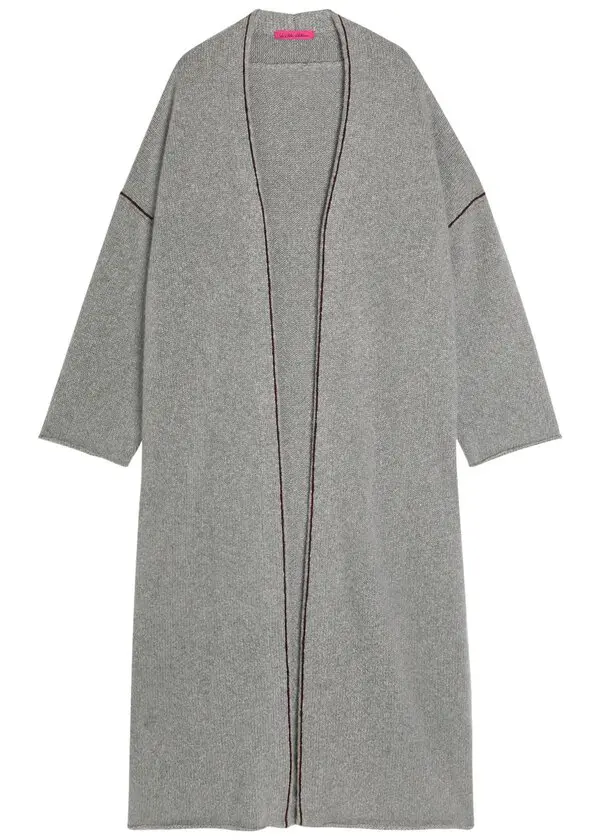 THE ELDER STATESMAN Glacier Ribbed Striped-trim Cashmere Robe - Grey