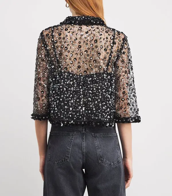 Maje Rhinestone Embellished Polo Top