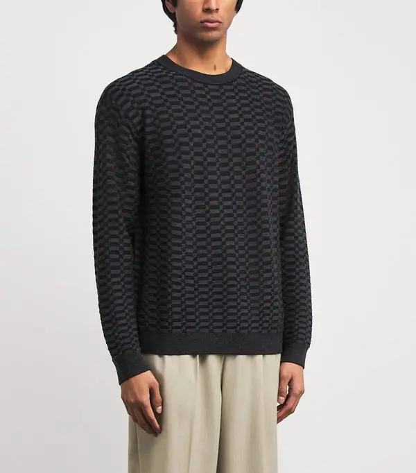 Emporio Armani Virgin Wool Op-art Sweater - Black