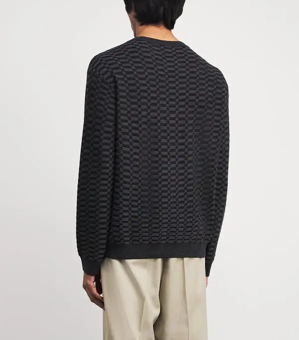 Emporio Armani Virgin Wool Op-art Sweater - Black