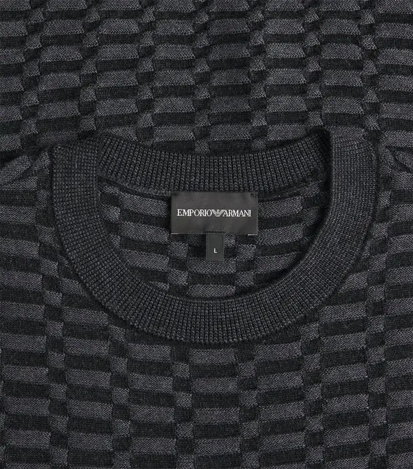Emporio Armani Virgin Wool Op-art Sweater - Black