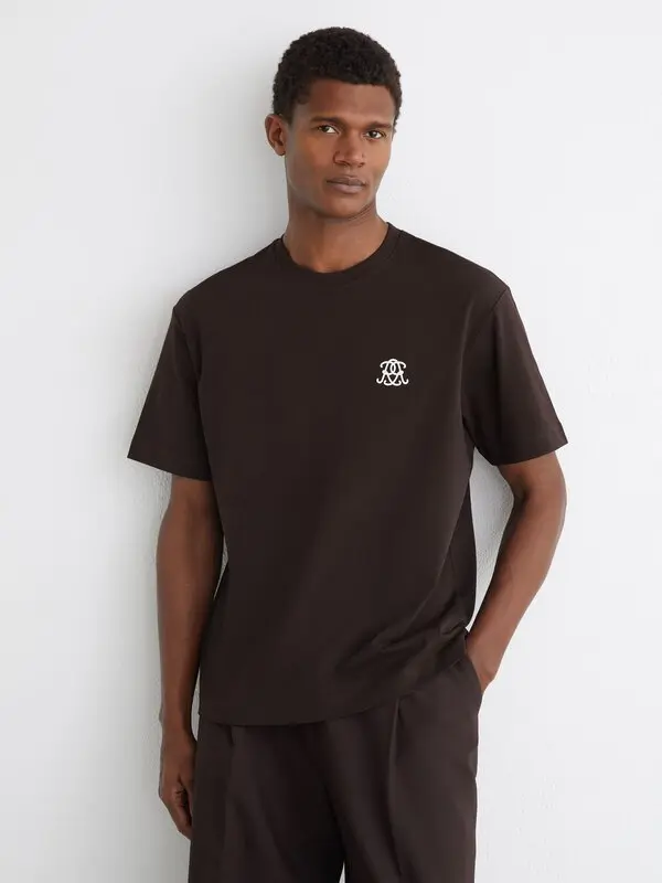 REISS Crofton Monogram Coffee Relaxed-fit T-shirt