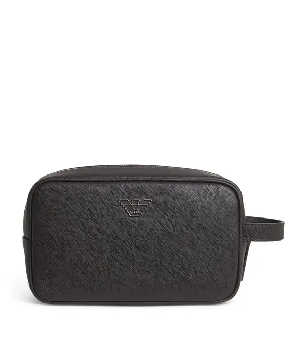 Emporio Armani Leather Wash Bag - Black