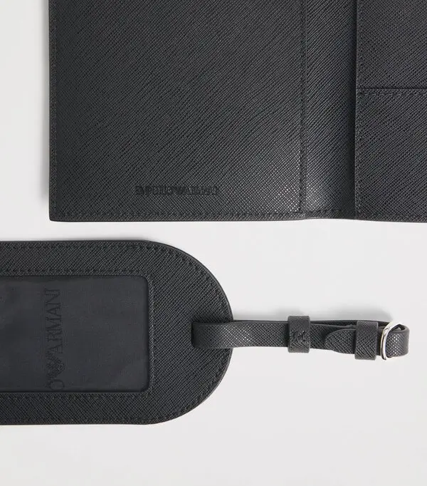 Emporio Armani Leather Passport Holder And Tag Set - Black
