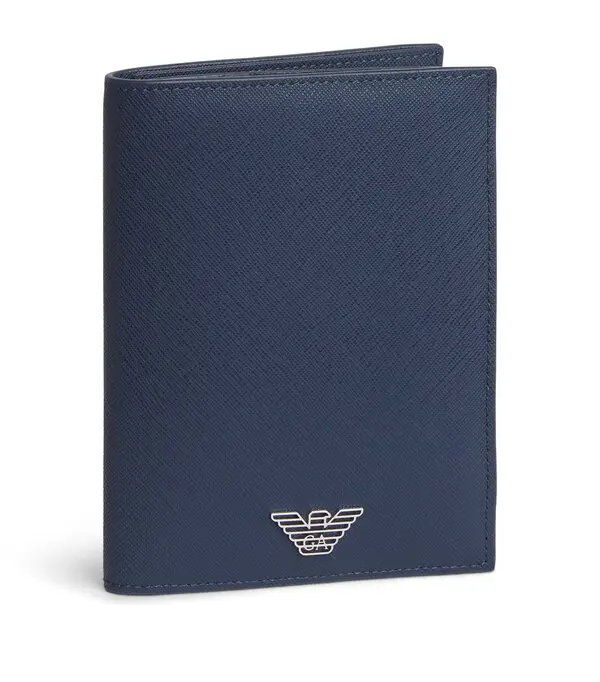 Emporio Armani Leather Passport Holder - Blue