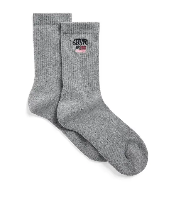 SPORTY & RICH Cotton-blend Embroidered Socks - Grey