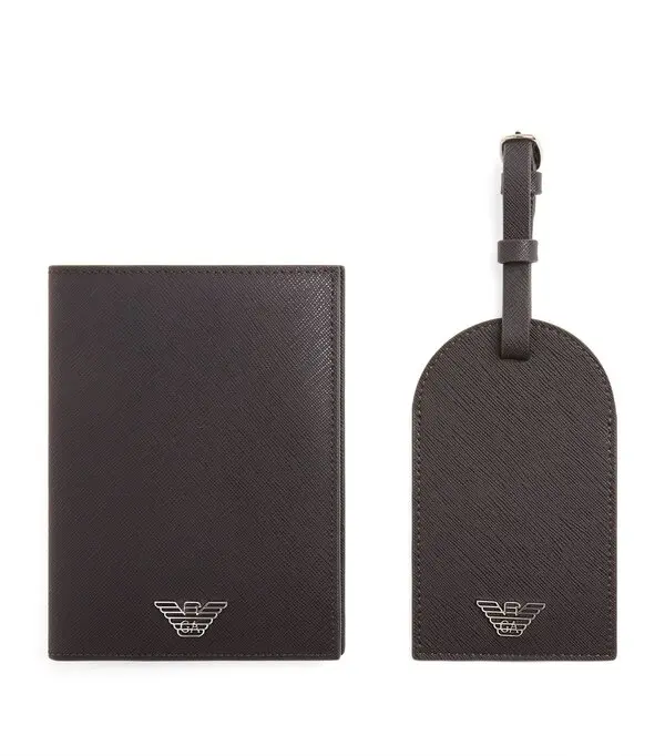 Emporio Armani Leather Passport Holder And Tag Set - Black
