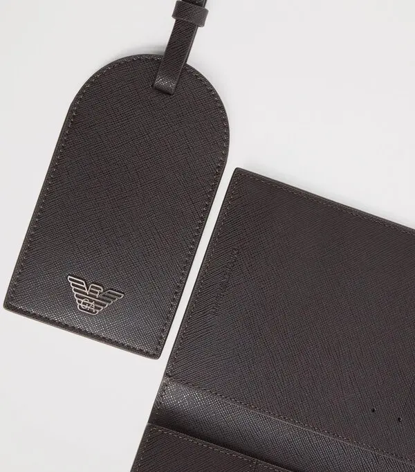 Emporio Armani Leather Passport Holder And Tag Set - Black