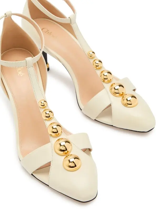 Chloé Cleia Studded Leather Pumps - Ivory