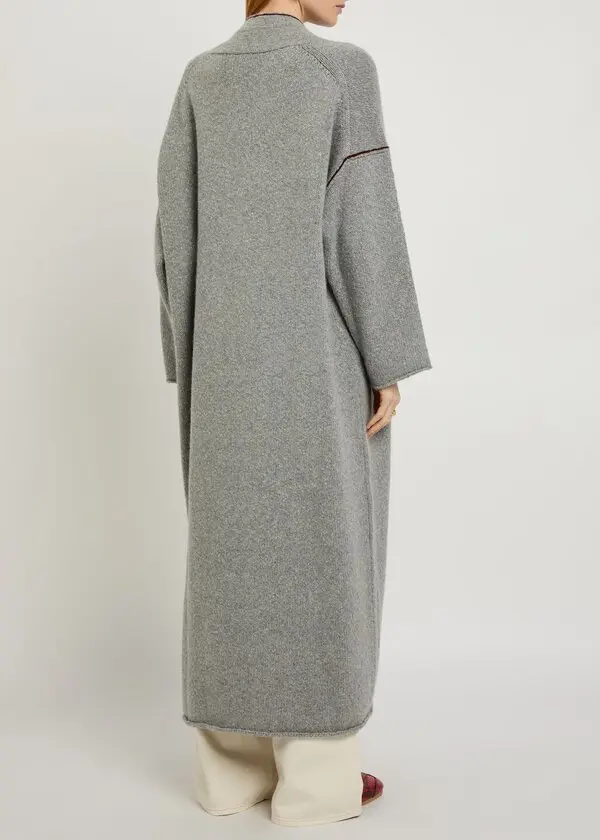 THE ELDER STATESMAN Glacier Ribbed Striped-trim Cashmere Robe