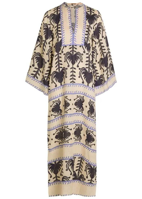 Johanna Ortiz Patterned Linen Maxi Tunic Dress - Beige