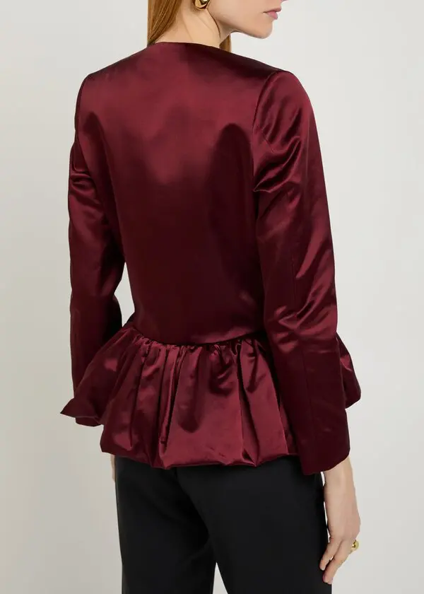 LIBEROWE Peplum Satin Jacket - Burgundy