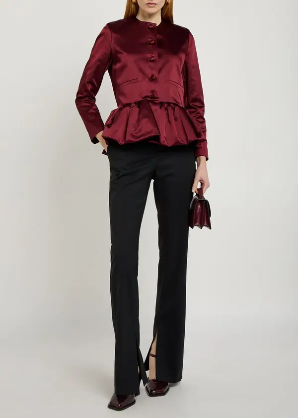 LIBEROWE Peplum Satin Jacket - Burgundy
