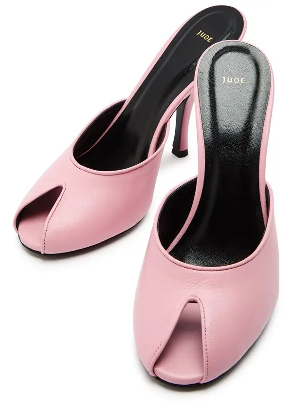 JUDE Date 105 Peep-toe Leather Mules - Light Pink