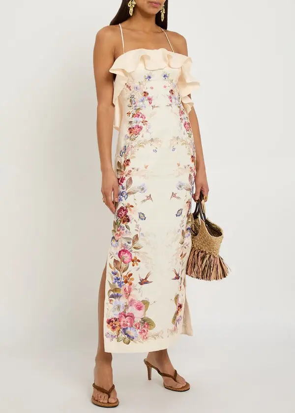 zimmermann linen floral midi dress Balance floral linen midi dress in white - Zimmermann