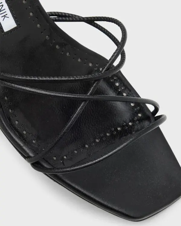 Manolo Blahnik Strappy Leather Kitten Heel Mules