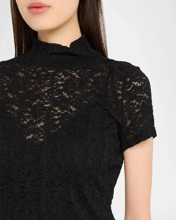 Paige Floral Lace Tee - Black