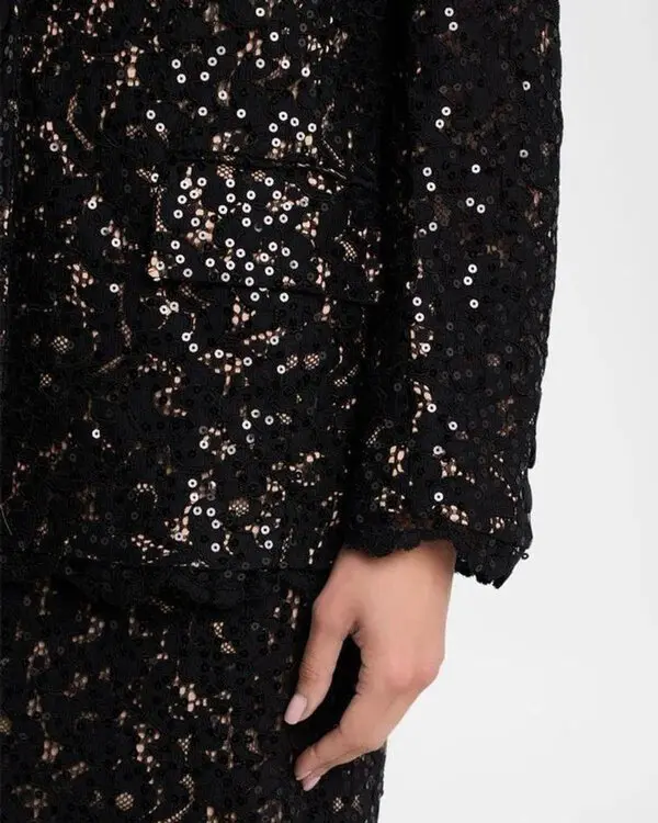 TOCCIN Willa Sequined Lace Boyfriend Blazer - Jet