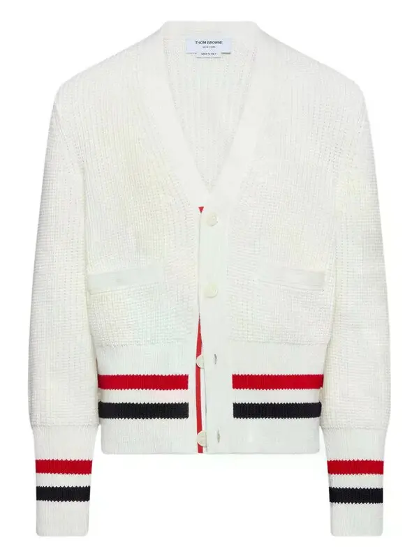 Thom Browne Button-fastening Striped-detailing Cardigan - White