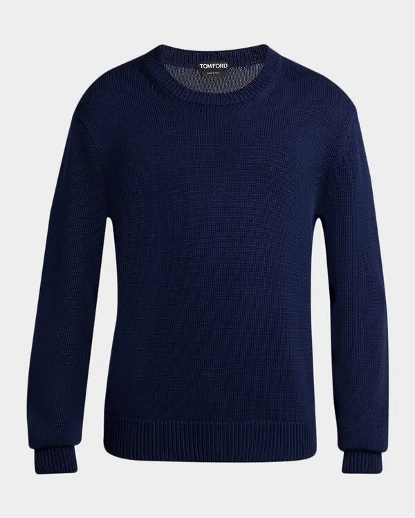 TOM FORD Cotton And Silk Knit Crewneck Sweater - Navy Blaze
