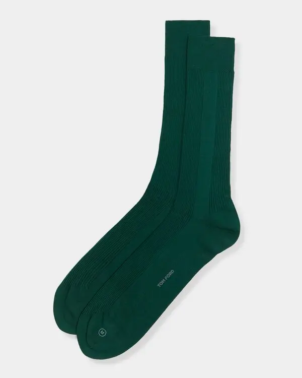 TOM FORD Ribbed Cotton Crew Socks - Dark Emera