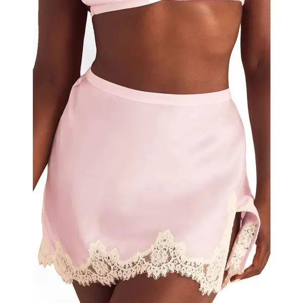 ADORE ME Atelier Collection Silk Slip Skirt With Lace Trim - Light Pink