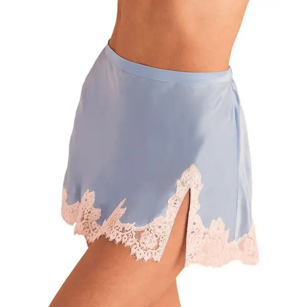ADORE ME Atelier Collection Silk Slip Skirt With Lace Trim - Medium Blue