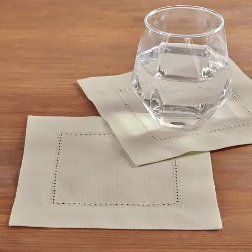 Solino Home Cotton Hemstitch Cocktail Napkins Set Of 12, 6 X 6 Inch For Dining Table - Linen