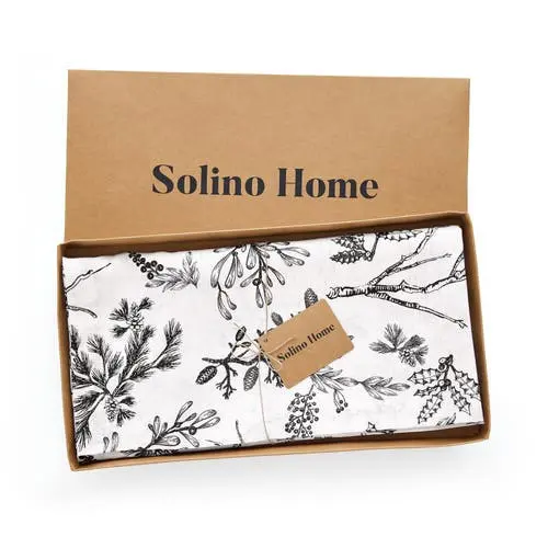 SOLINO HOME Linen Table Throwwinter Forest - Black/white