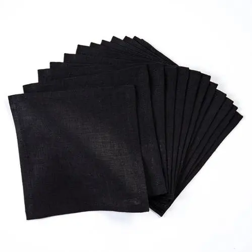 Solino Home Linen Cocktail Napkins Set Of 12, 6 X 6 Inch For Dining Table - Black