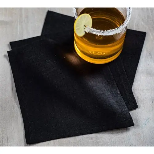 Solino Home Linen Cocktail Napkins Set Of 12, 6 X 6 Inch For Dining Table - Black