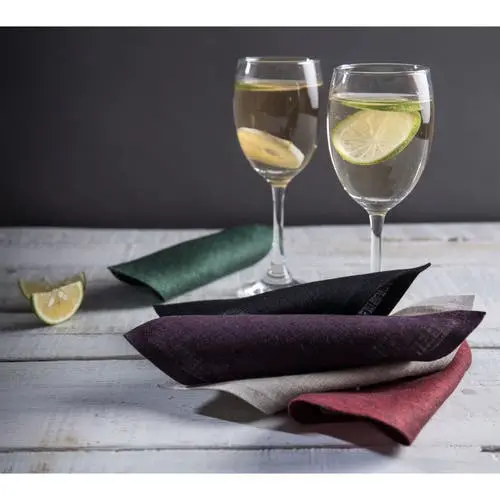 Solino Home Linen Cocktail Napkins Set Of 12, 6 X 6 Inch For Dining Table - Black