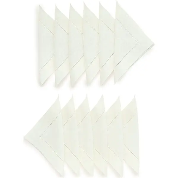Solino Home Linen Cocktail Napkins Set Of 12, 6 X 6 Inch For Dining Table - Ivory