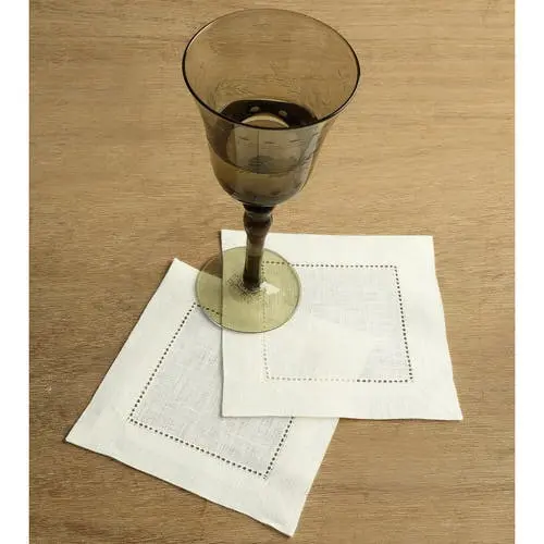 Solino Home Linen Cocktail Napkins Set Of 12, 6 X 6 Inch For Dining Table - Ivory