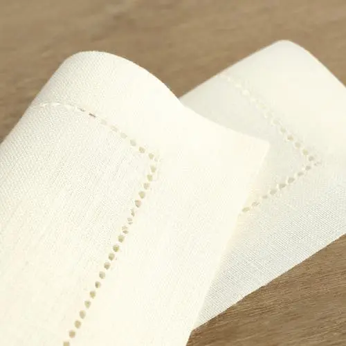 Solino Home Linen Cocktail Napkins Set Of 12, 6 X 6 Inch For Dining Table - Ivory