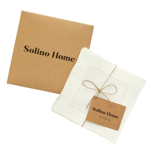 Solino Home Linen Cocktail Napkins Set Of 12, 6 X 6 Inch For Dining Table - Ivory
