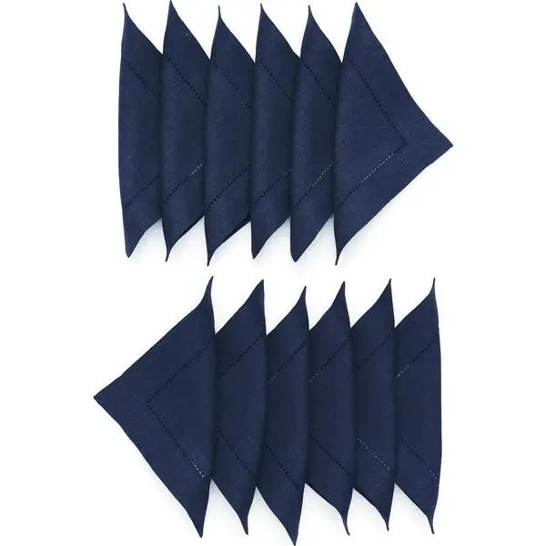 Solino Home Linen Cocktail Napkins Set Of 12 - Navy