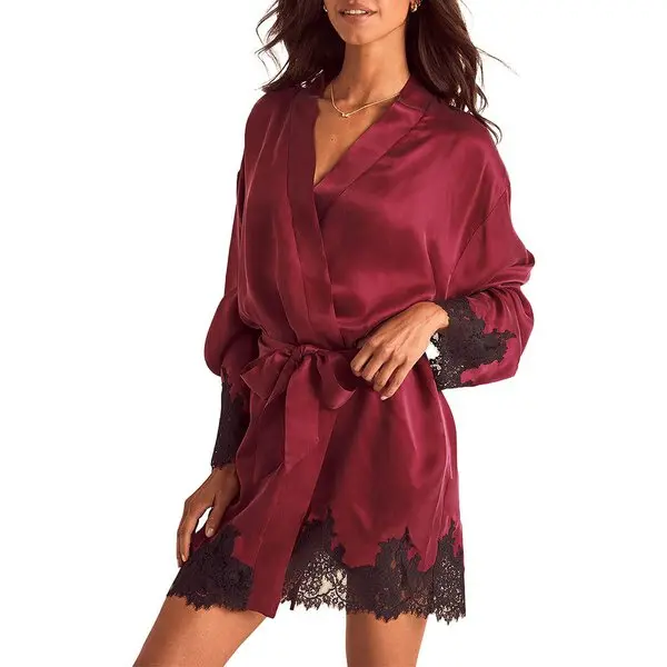 ADORE ME Vegan Atelier Collection Silk Robe - Dark Red