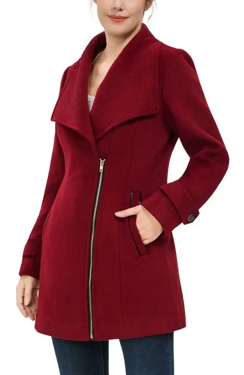 KIMI + KAI Kinsley Wool Blend Walking Coat - Wine