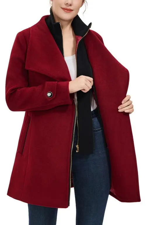 KIMI + KAI Kinsley Wool Blend Walking Coat - Wine