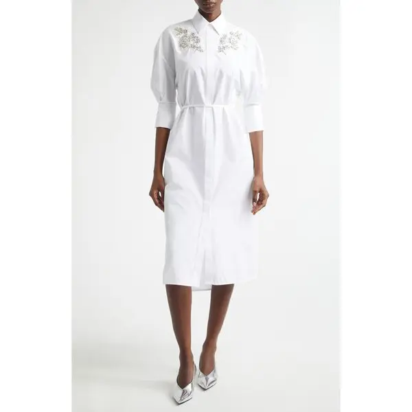 Erdem Embellished Cotton Poplin Shirtdress