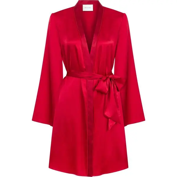 MERS SILK Anya Silk Robeluxurious Silk Wrap Robe - Red