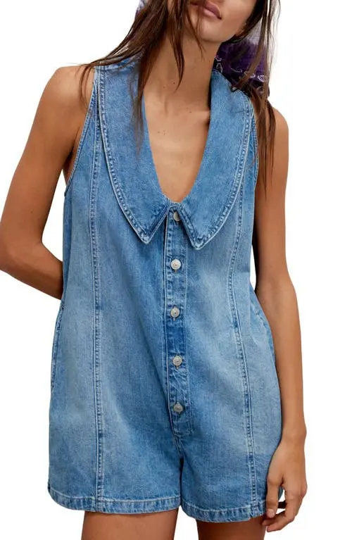 Free People Dover Denim Romper - Candy